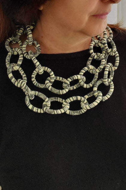 Jianhui London Stripe Textile Chain Necklace Cream/Black – KIITOSlife